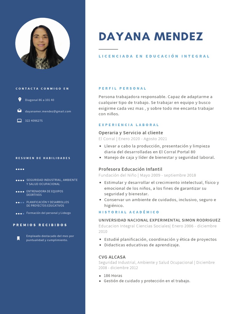 Currículum Profesional Azul Marino y Negro | PDF | Seguridad y salud ...