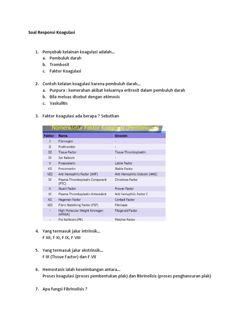 Soal Responsi Koagulasi | PDF