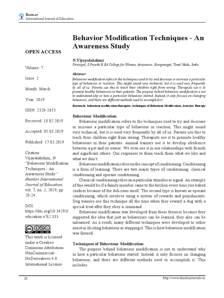 An Analysis of Behavior Modification Techniques and Their Significance ...