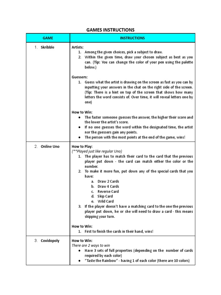 Game Instructions | PDF