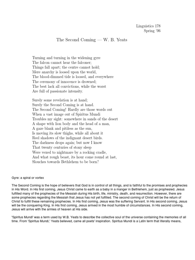 The Second Coming (Yeats) | PDF | Second Coming | Jesus