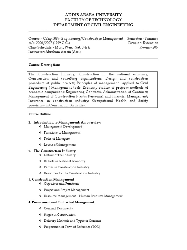 Addis Ababa University Faculty of Technology Department of Civil ...