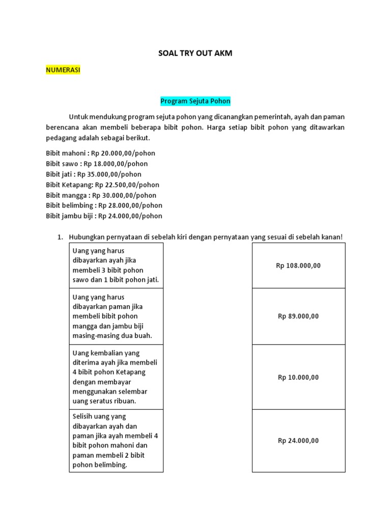 Soal Try Out Akm 2 Dan Pembahasan | PDF