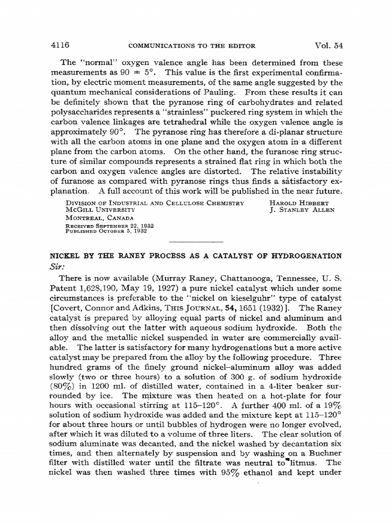 Nickel by The Raney Process As A Catalyst of Hydrogenation 1932 | PDF ...