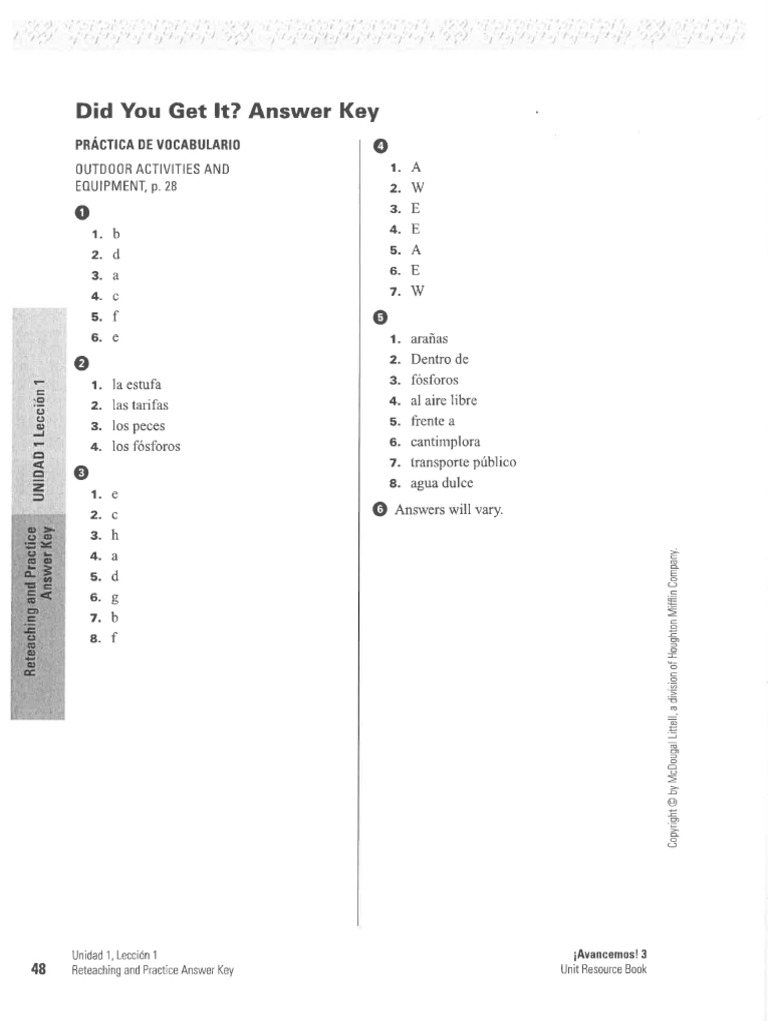 Answer Keys To Unidad 1 y Unidad 2 All | PDF