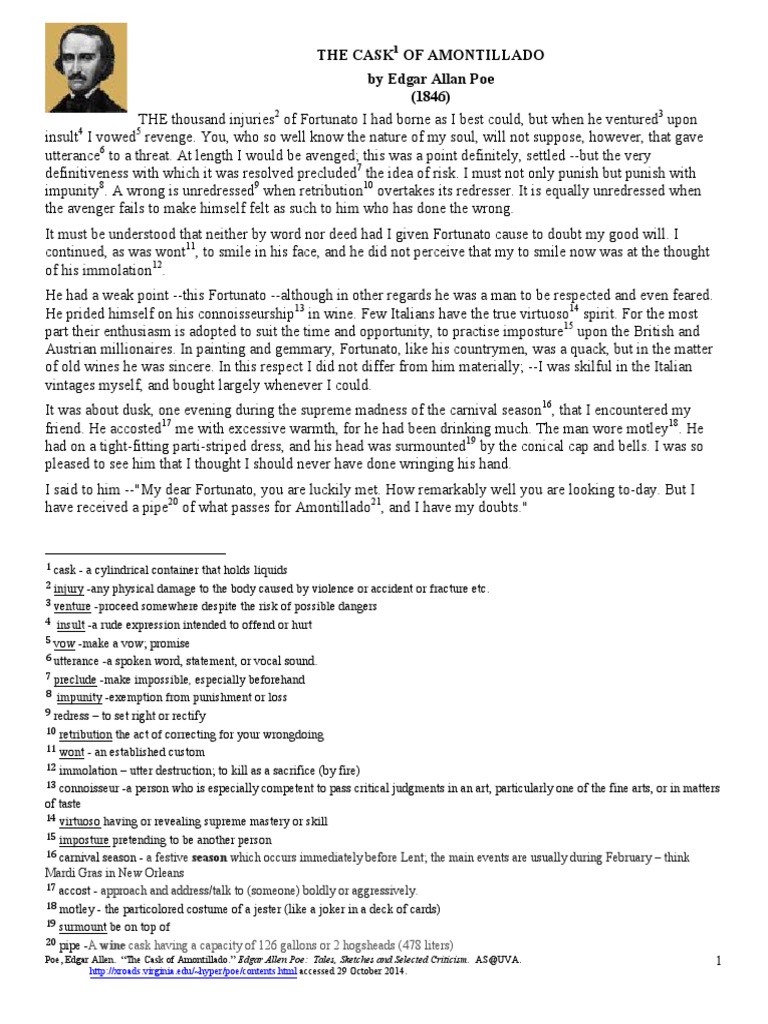 THE CASK OF AMONTILLADO (Edgar Allan Poe) | PDF