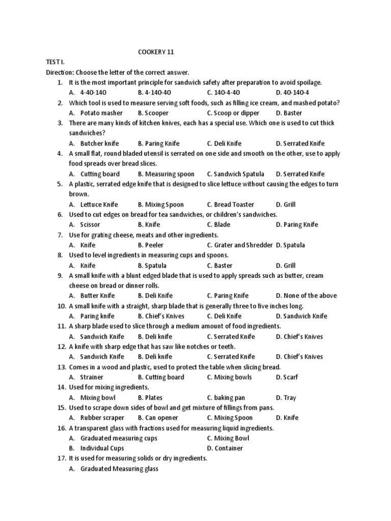 Cookery Grade 11 | PDF | Sandwich | Knife