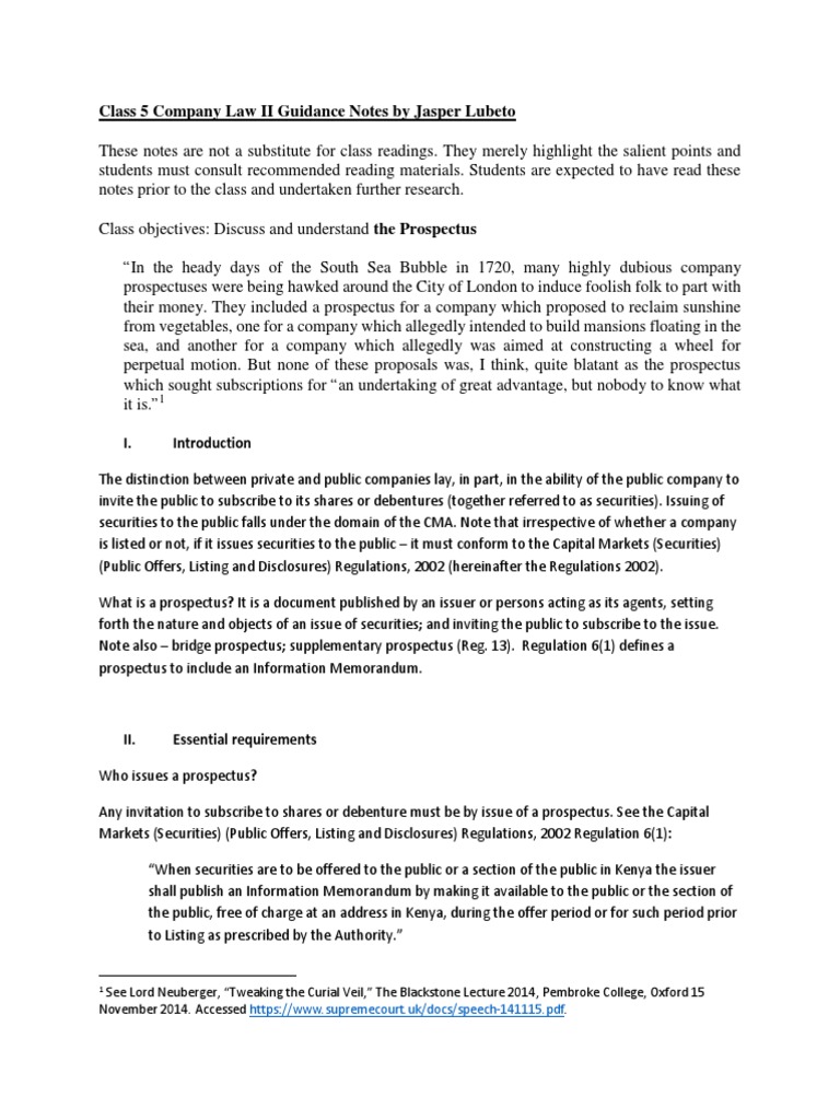 Class 5 Company Law II Guidance Notes by Jasper Lubeto | PDF ...