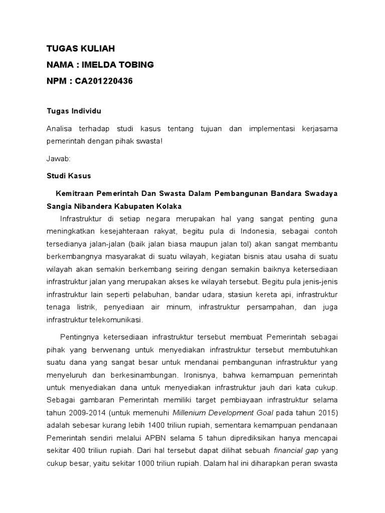 Tugas Individu - Kerjasama Pemerintah-Swasta - Imelda Tobing ...