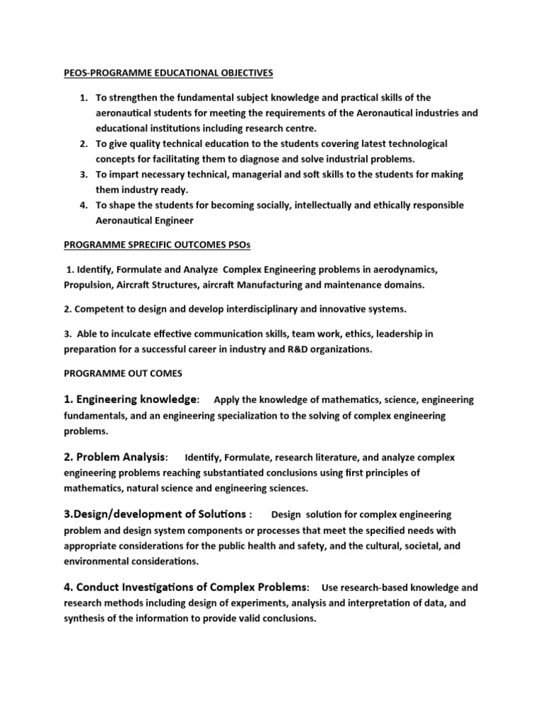 PEOS-Program Educational Objectives | PDF | Engineering | Design