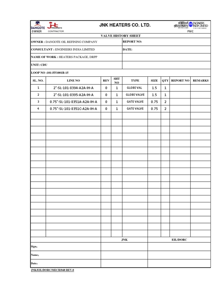 10-Valve History Sheet | PDF