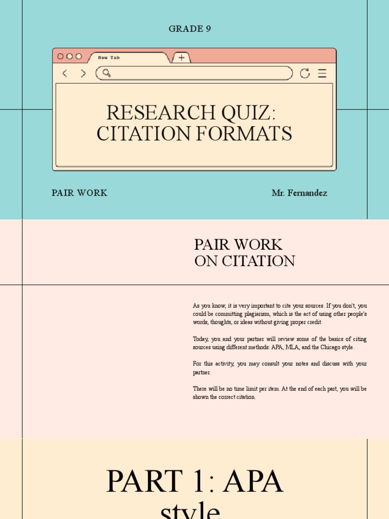 Citation Styles Quiz for Grade 9 | PDF | Apa Style | Citation