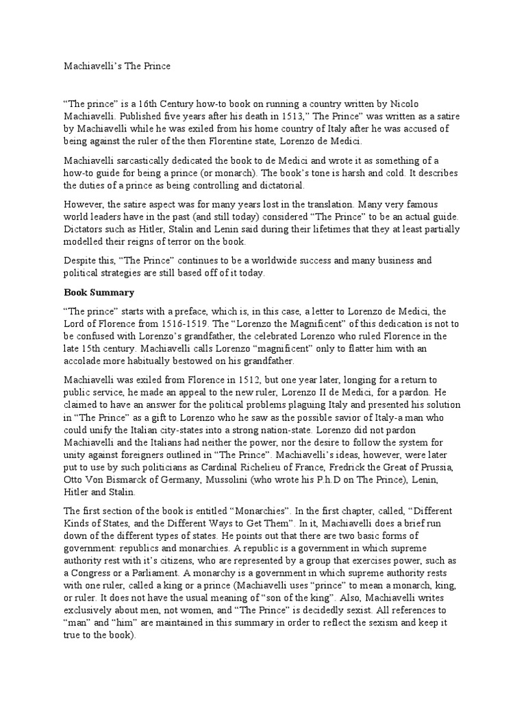Machiavelli's The Prince - Pol Sci Assignment | PDF | The Prince ...