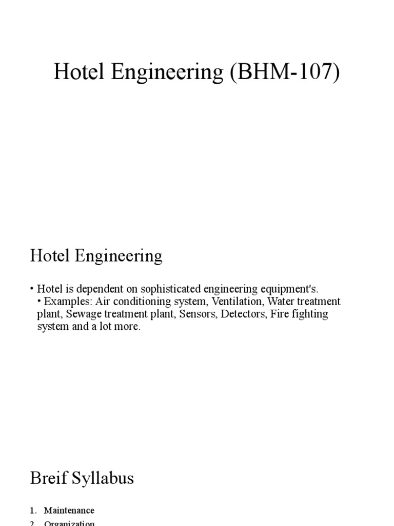Organization and Responsibilities of the Hotel Engineering Department ...