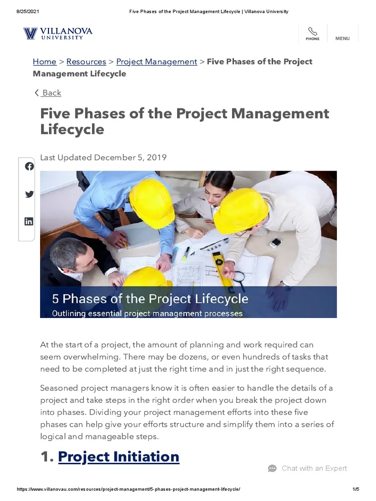Five Phases of The Project Management Lifecycle - Villanova University ...