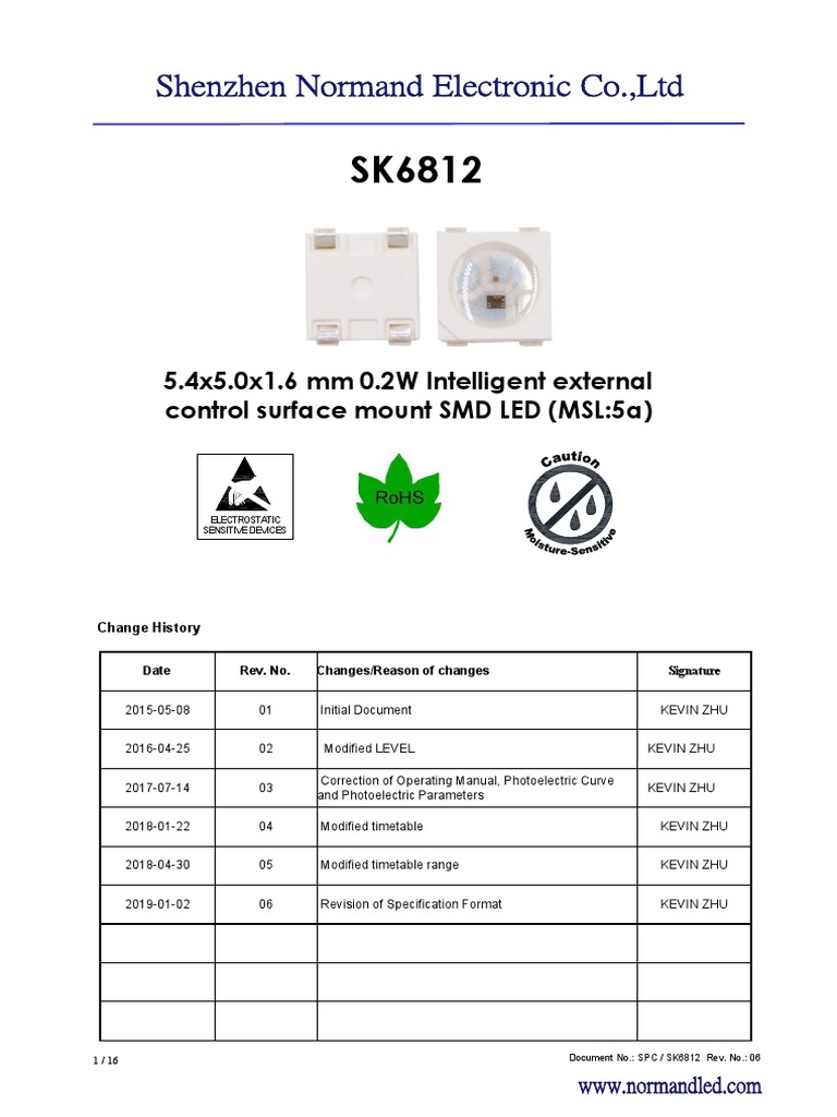 SK6812 LED Datasheet | PDF | Electrostatic Discharge | Electronic Circuits