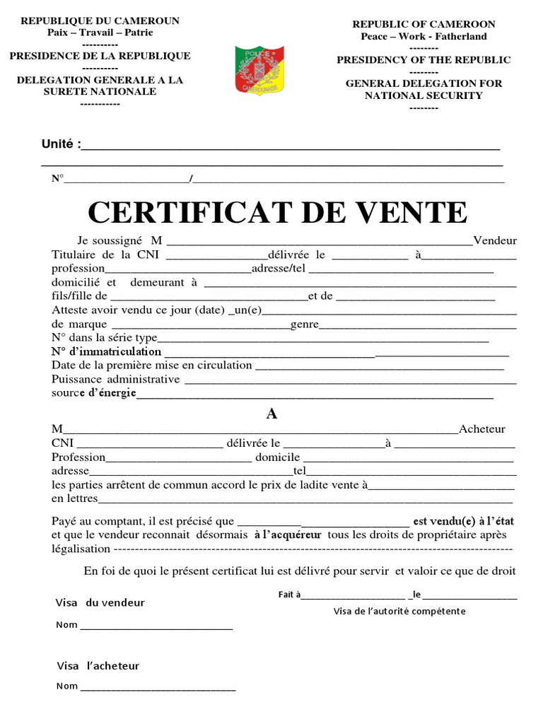 Certificat de Vente | PDF