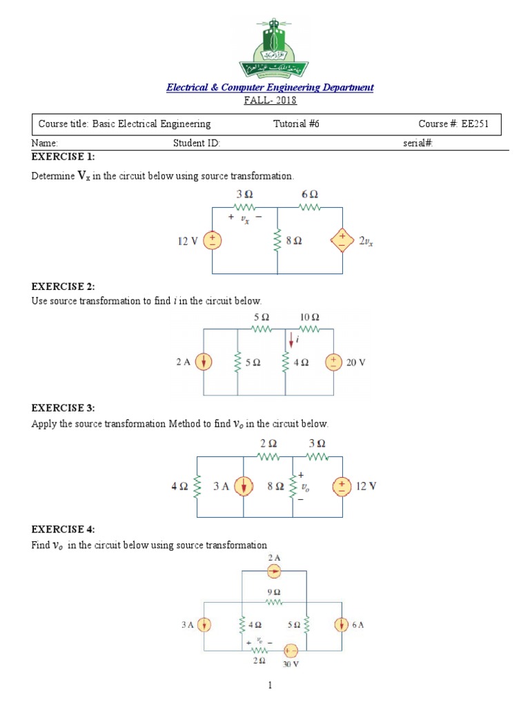 Basic Electrical Engineering Tutorial Exercises | PDF