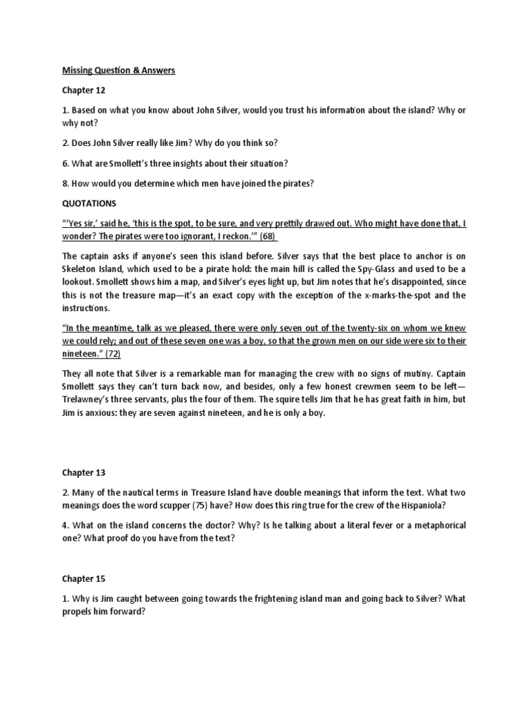 Chapter 12-15 Treasure Island Q&A | PDF | Treasure Island