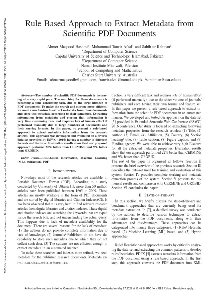 Rule Based Extraction From PDF | PDF | Metadata | Xml