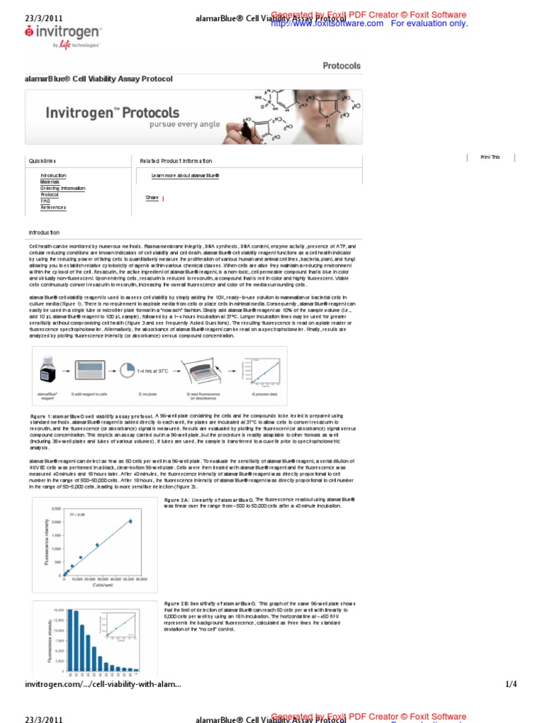 Alamarblue® Cell Viability Assay Protocol | PDF | Spectrophotometry ...