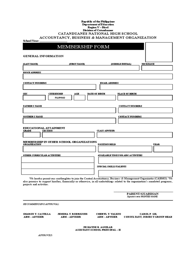 Sample MEMBERSHIP FORM | Download Free PDF | Philippines | Government