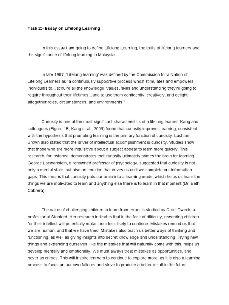 Task 2:-Essay On Lifelong Learning: Never As Crimes | PDF | Learning ...