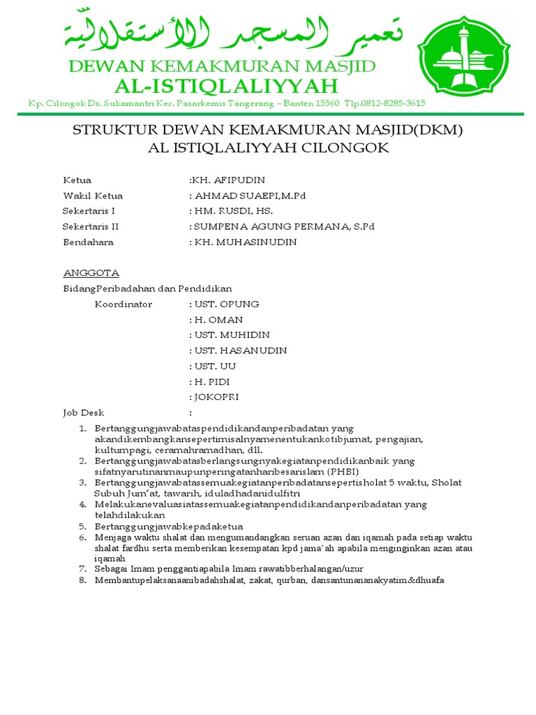 Contoh Struktur DKM Musola | PDF | Karier & Perkembangan | Perjalanan
