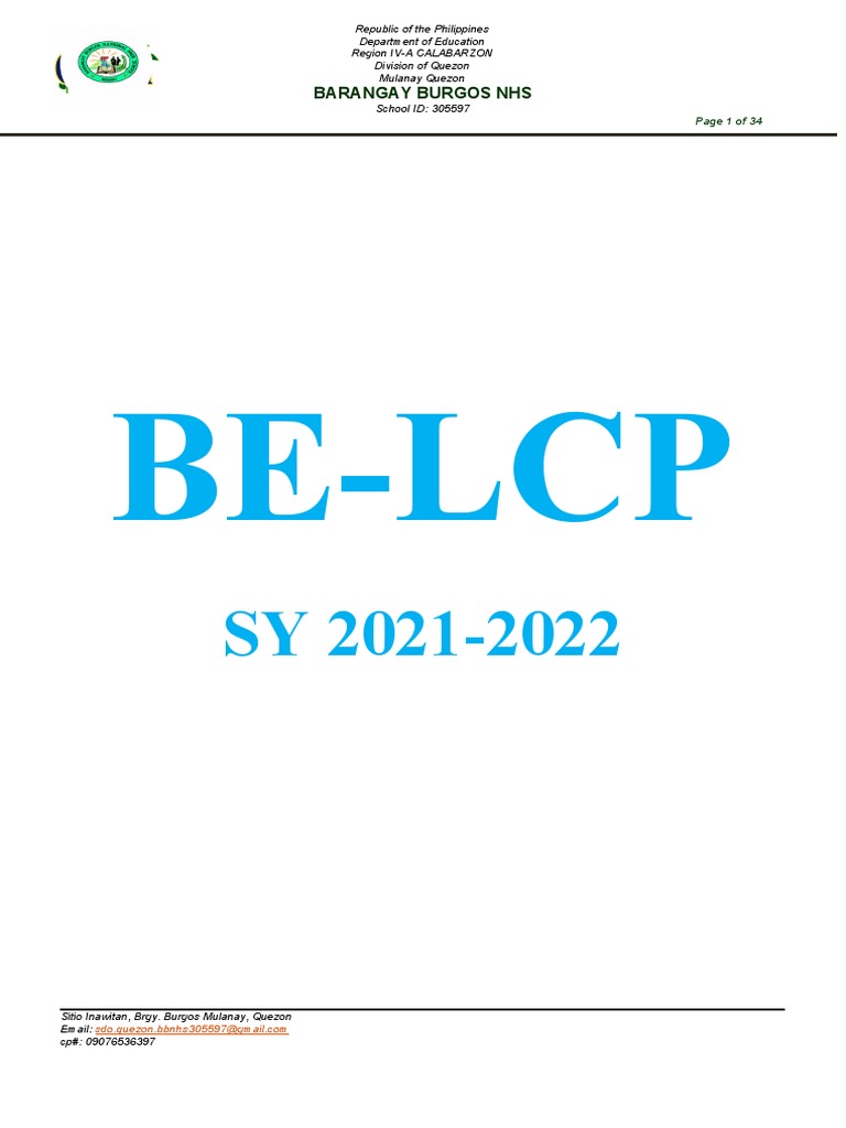 Be-Lcp: Barangay Burgos Nhs | PDF | Learning | Teachers