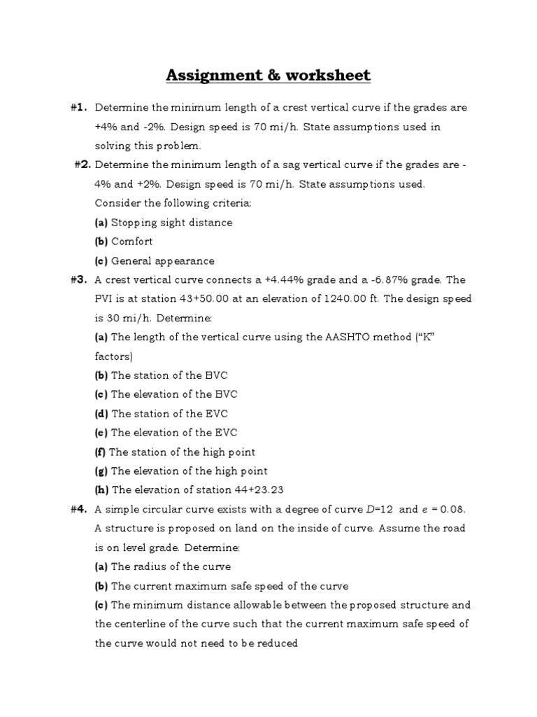 Vertical Curve Worksheet | PDF | Angle | Transport