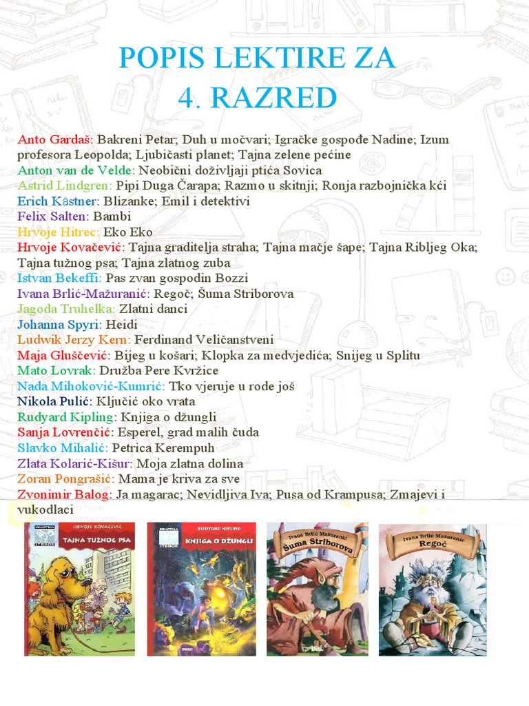 POPIS LEKTIRE ZA 4. R. | PDF