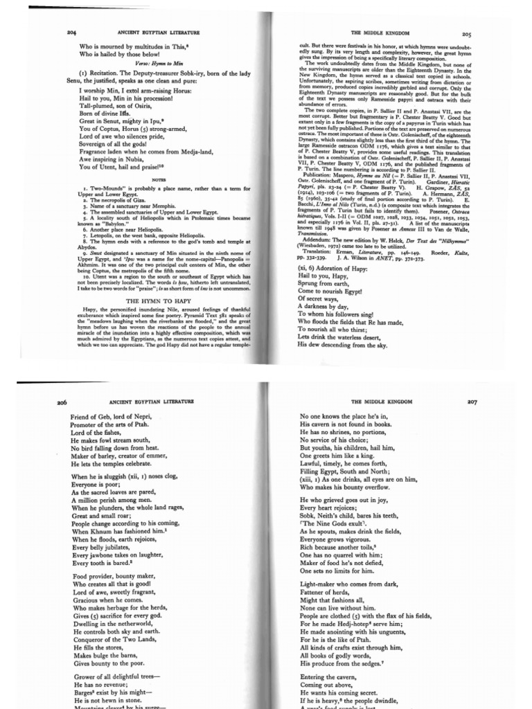 Verso: Hymn To Min: Ancient Egyptian Literature The Middle Kingdom 20 ...