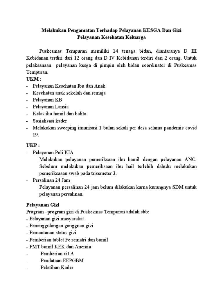 Pelayanan KESGA Dan Gizi | PDF