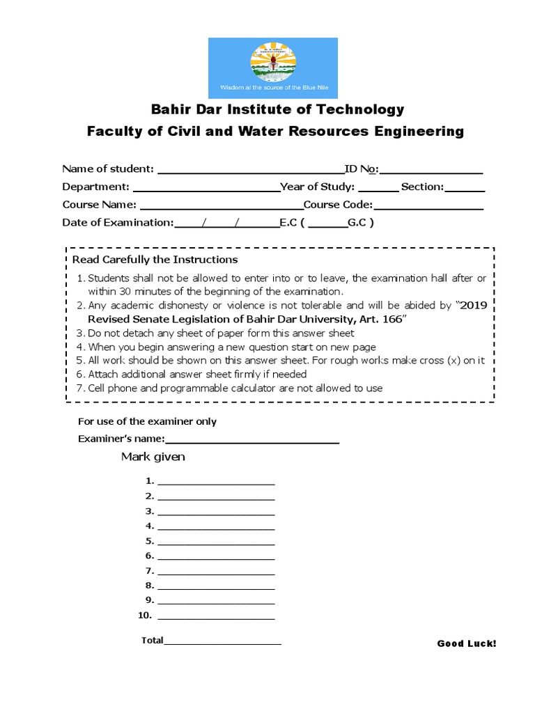 Cover Page Exam | PDF