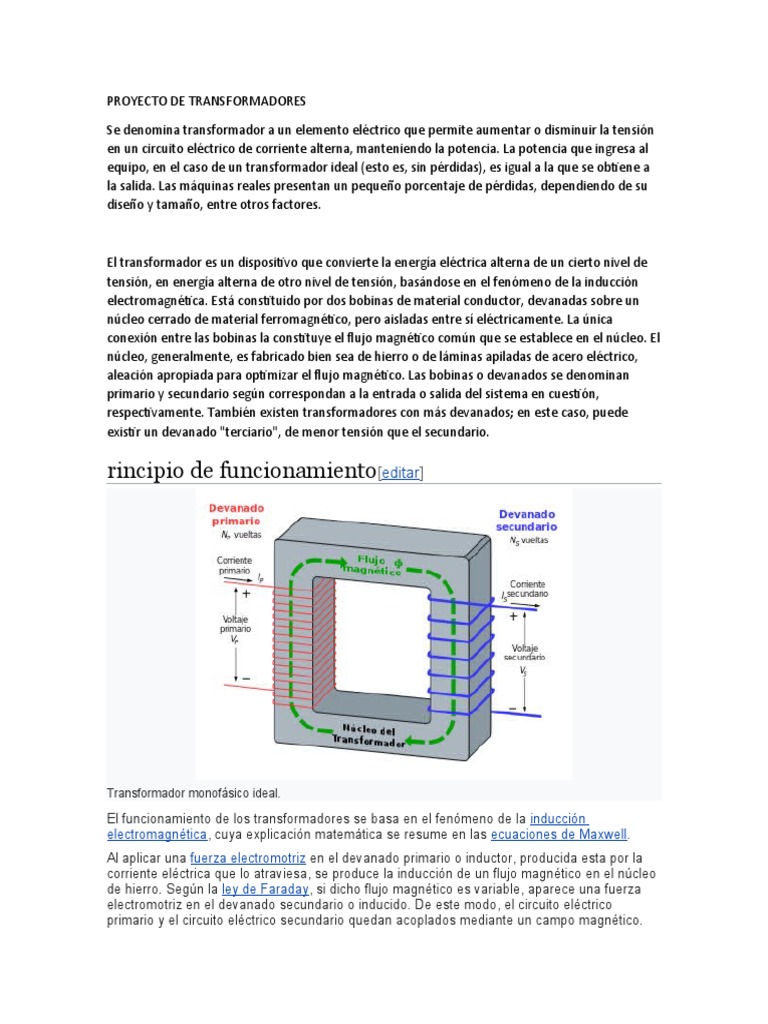Proyecto de Transformador | PDF | Transformador | Inductor
