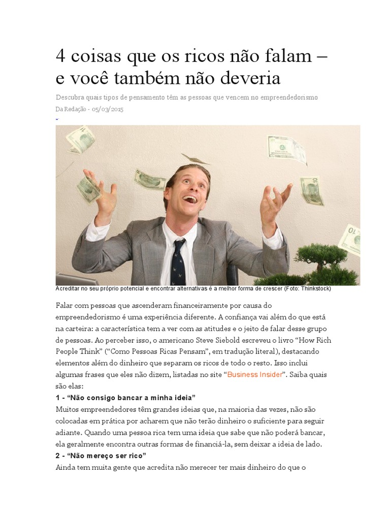 Mentalidade dos Ricos no Empreendedorismo | PDF | Carreira e ...