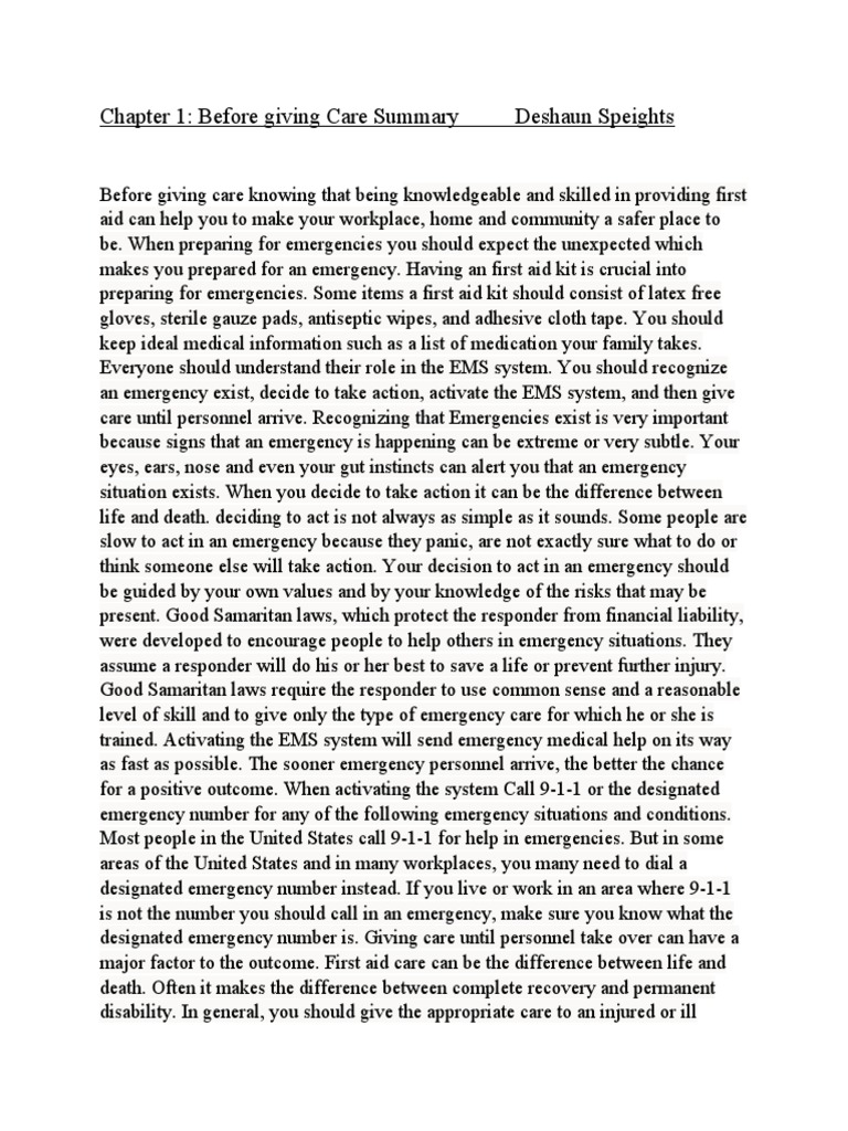Chapter 1: Before Giving Care Summary Deshaun Speights | PDF | Personal ...