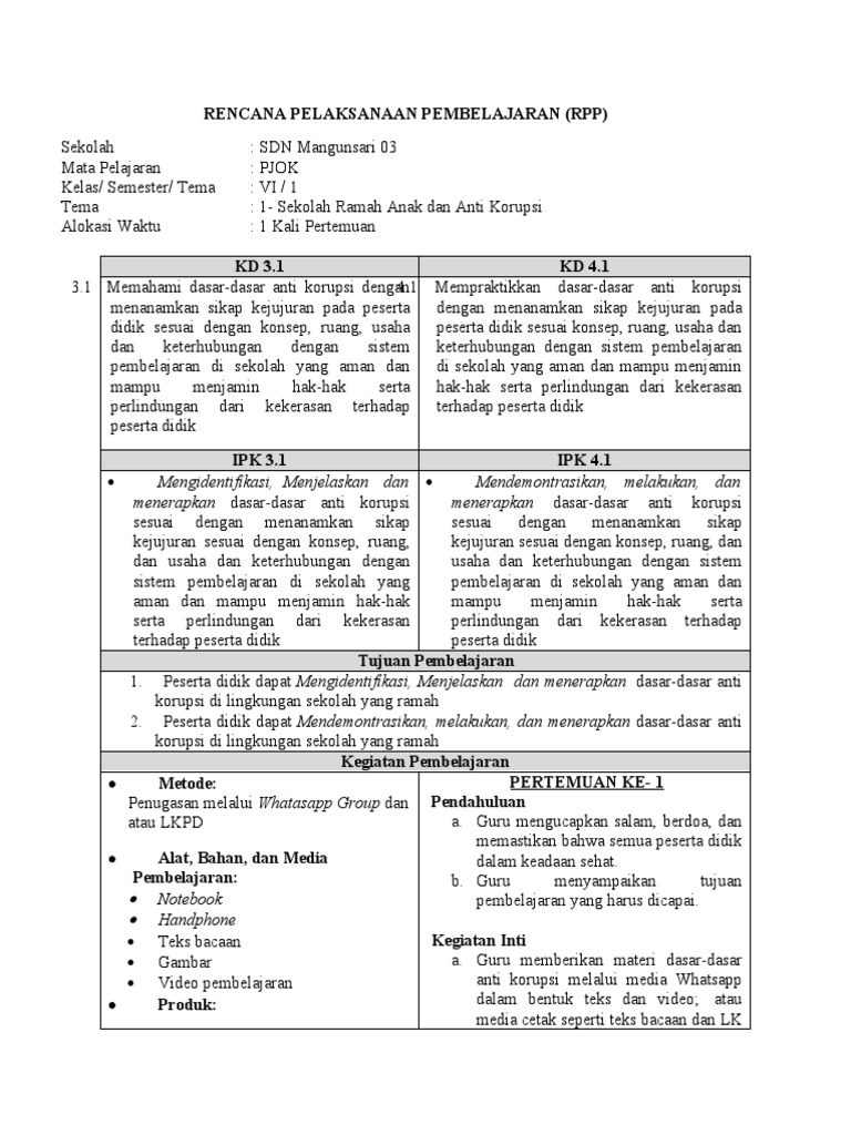 RPP SRA Dan AK - Sekolah Dasar | PDF