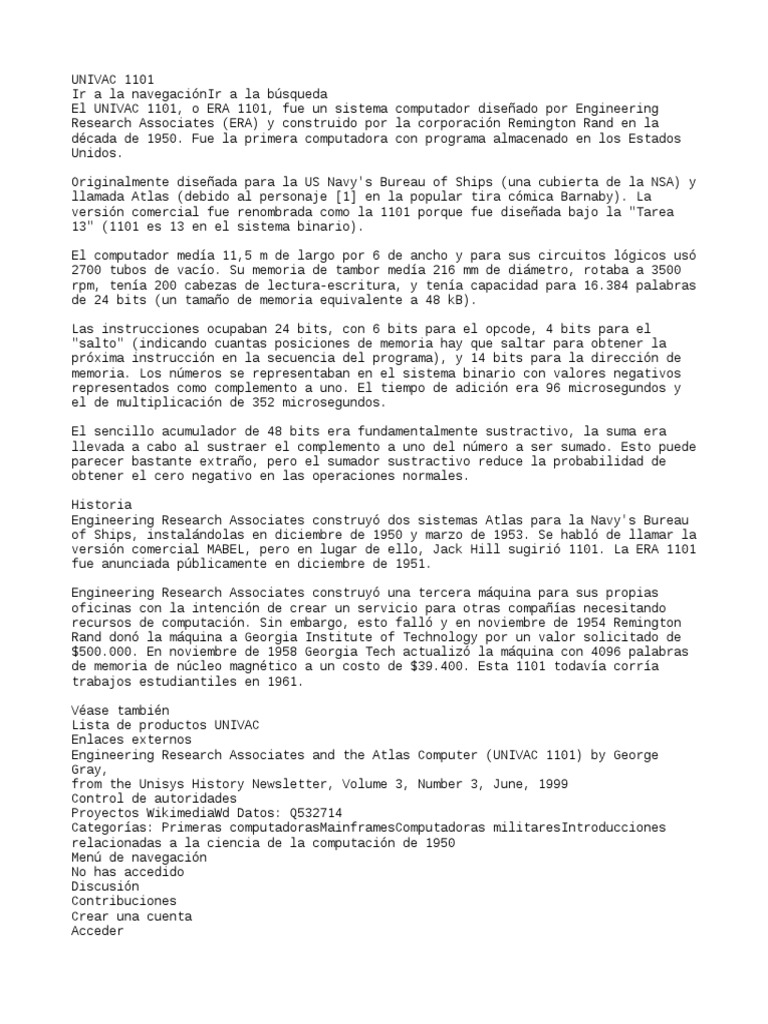 Univac 1101 | PDF | Arquitectura de Computadores | Edad de información