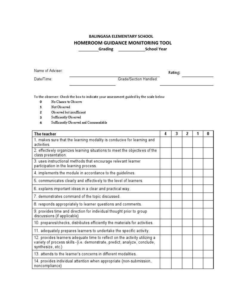 Homeroom Guidance Monitoring Tool | PDF | Learning | Educational Psychology