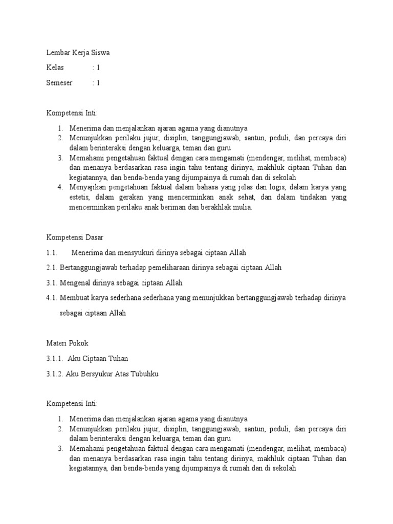 LKS Kelas 1 | PDF