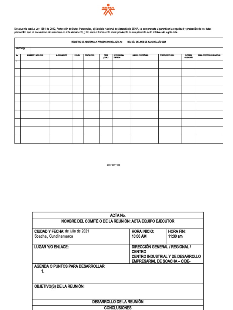 GD-F-007 Formato de Acta y Registro de | PDF