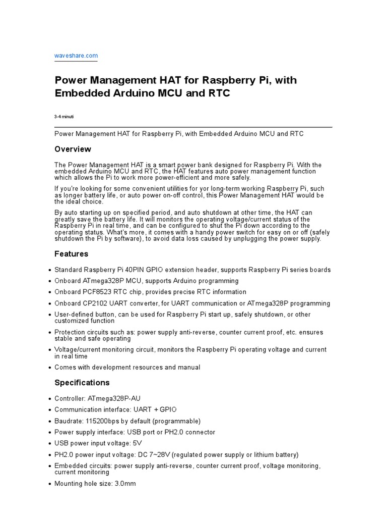 Power Management HAT For Raspberry Pi, With Embedded Arduino MCU and RTC | PDF | Power Supply ...