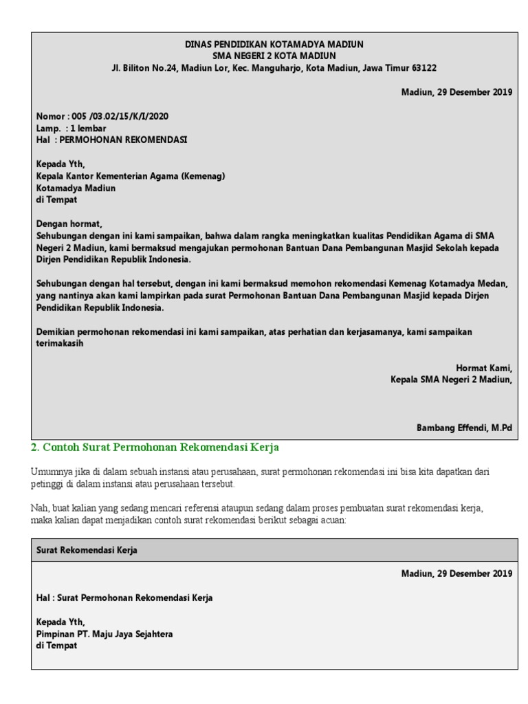Contoh Surat Permohonan Rekom | PDF