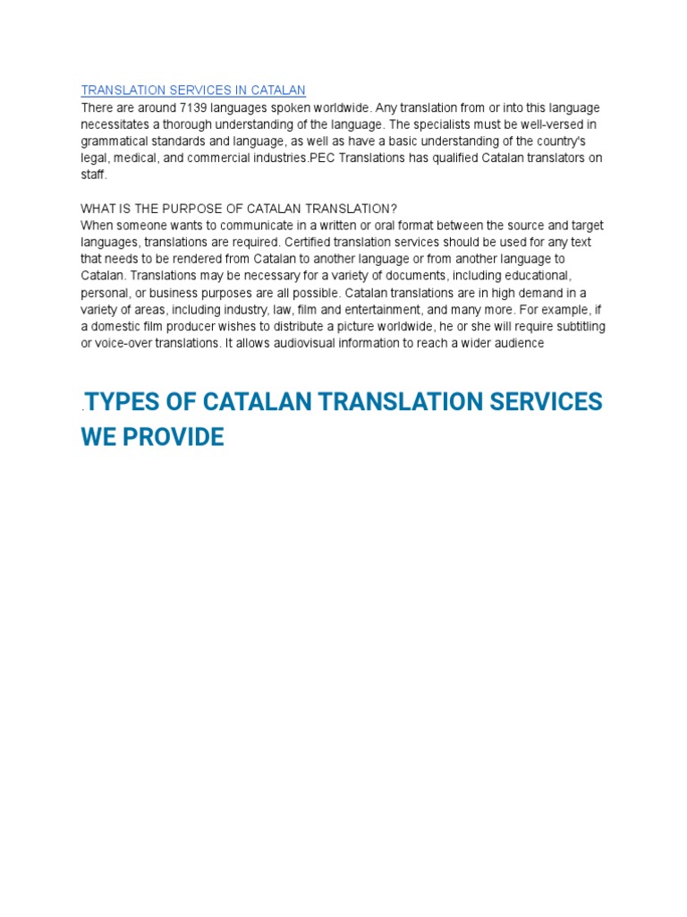 Translation Services in Catalan | PDF | Translations | Expert