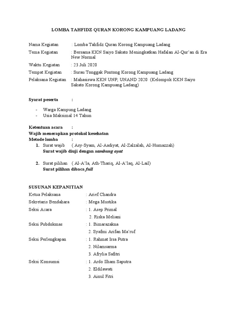 Rab Acara Lomba Tafidz | PDF | Memasak, Makanan, & Anggur