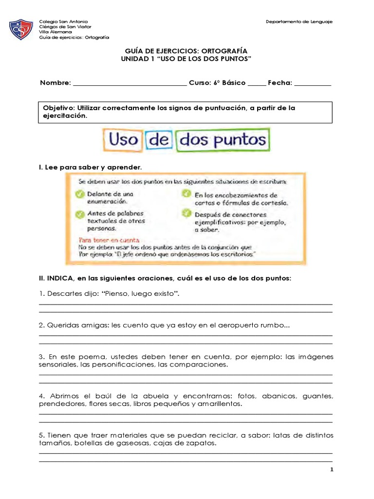 Ejercicios de Ortografía: Uso de Dos Puntos | PDF