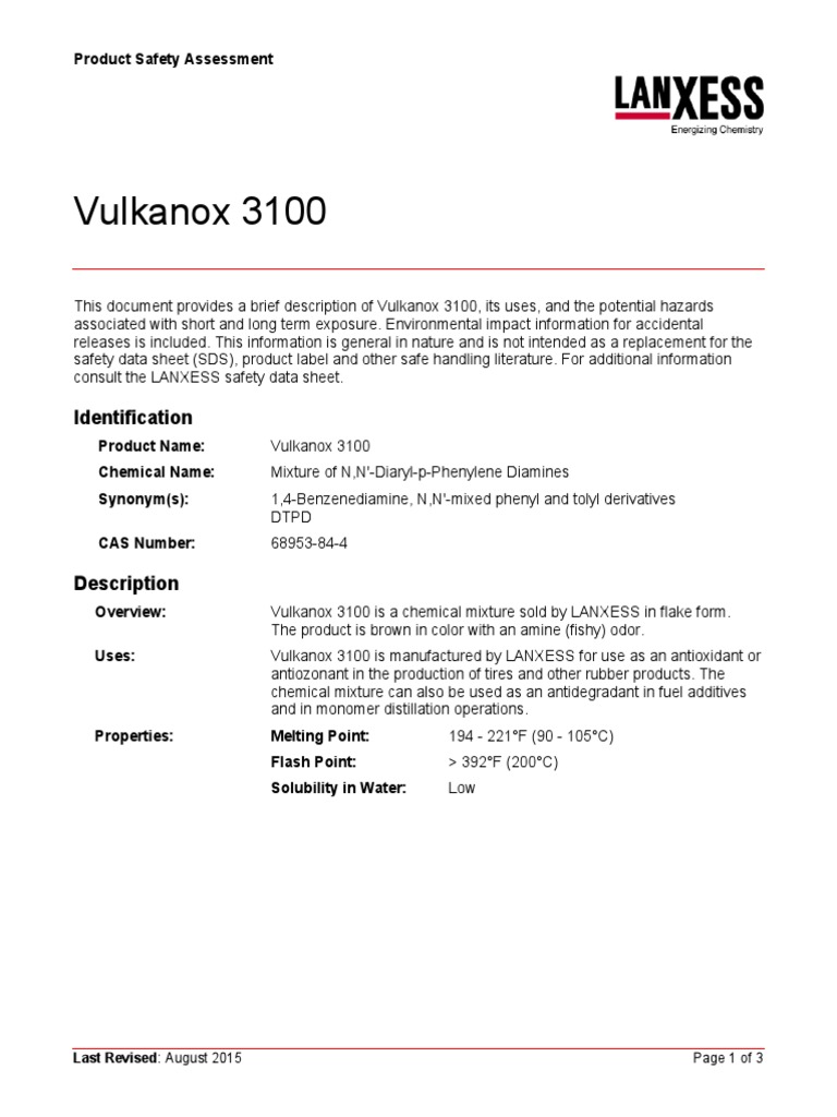 Vulkanox 3100 | PDF | Allergy | Toxicity