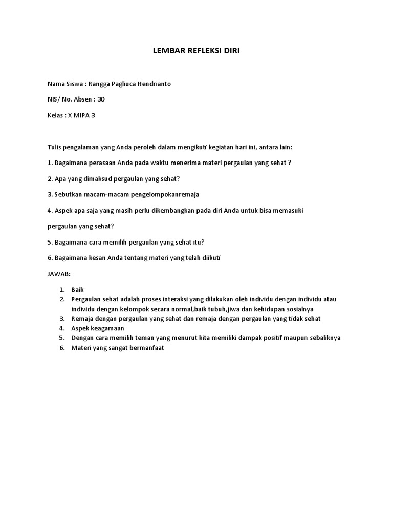 Refleksi Pergaulan Sehat Siswa | PDF