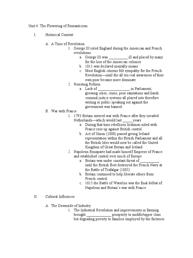 Unit 4 The Flowering of Romanticism Notes-STUDENT | PDF | United ...